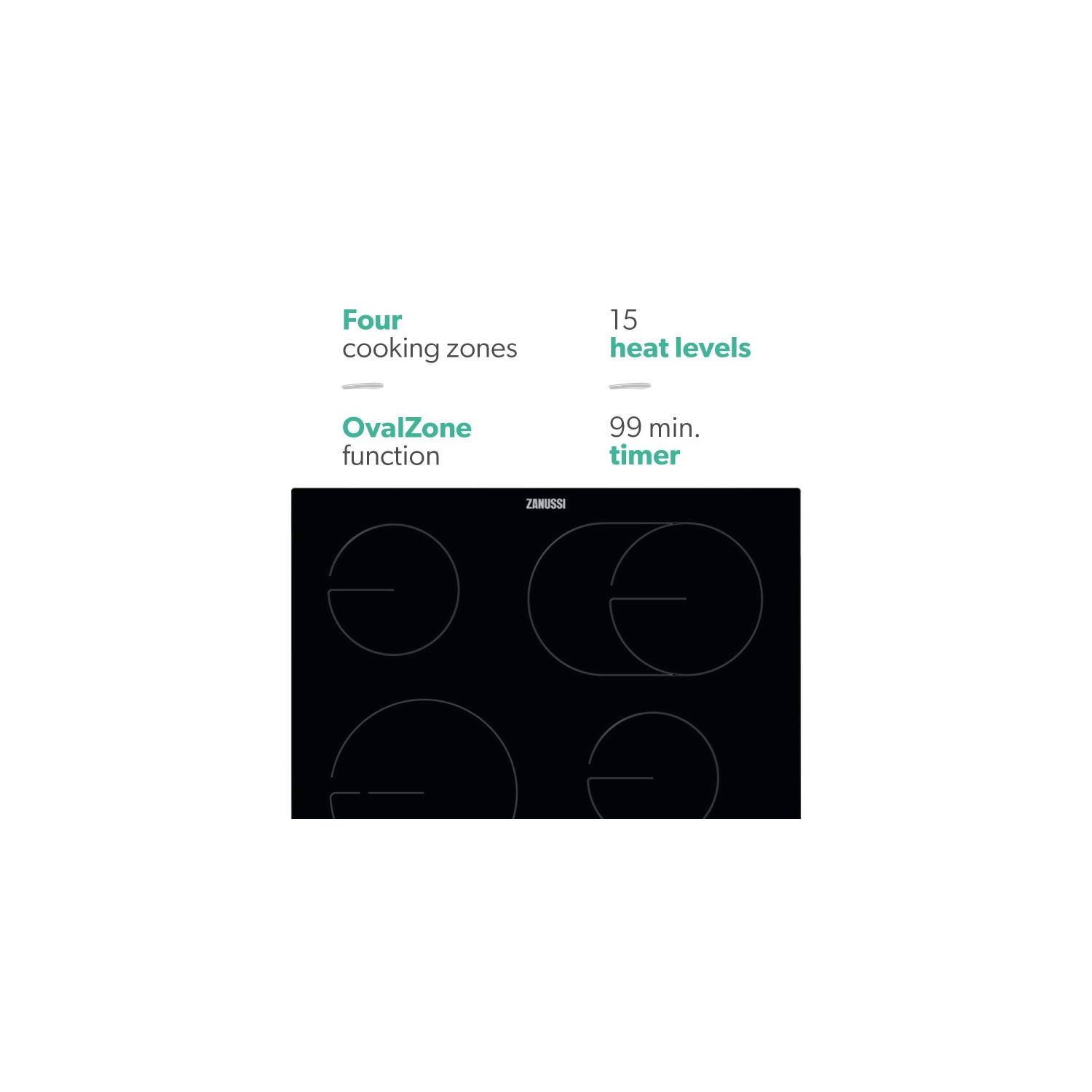 Zanussi ZHRN643K 60cm 4 Zone Ceramic Hob - Black - MG Domestic
